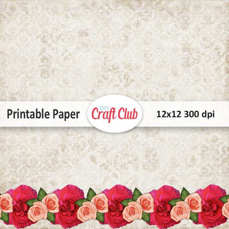 Red Roses Printable | Scrapbooking Paper To Print - DIY Craft Club