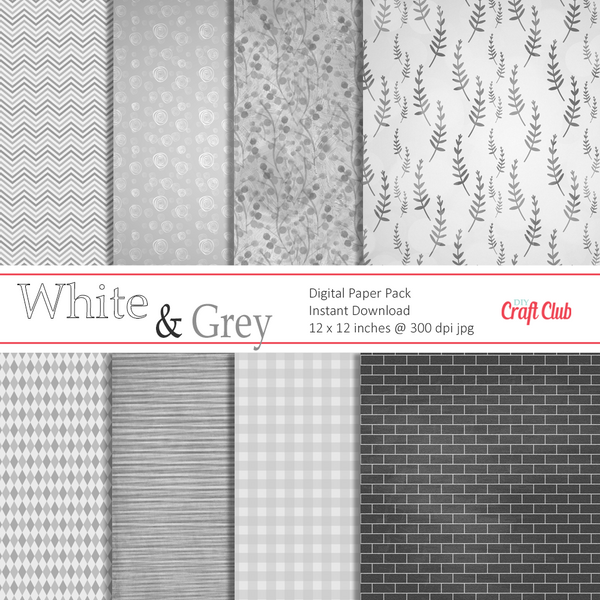 White & Grey Printable Paper Bundle - DIY Craft Club