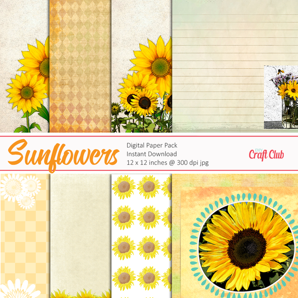 Free Printable Sunflower Digital Paper Bundle - DIY Craft Club