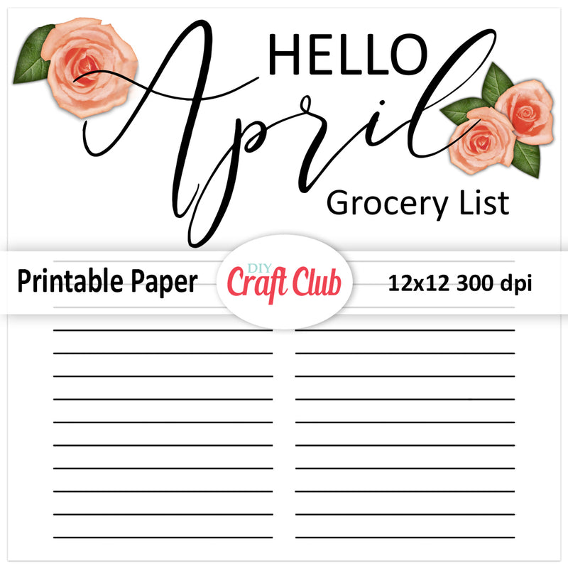 Printable Grocery List For April | Printable Paper - DIY Craft Club