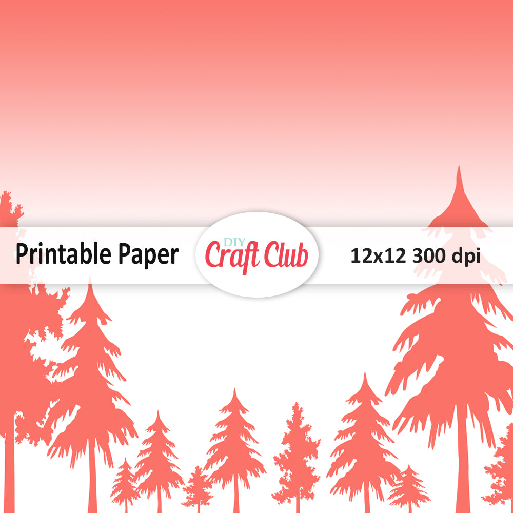 Pine Tree Printable Scrapbooking Paper | Coral - DIY Craft Club