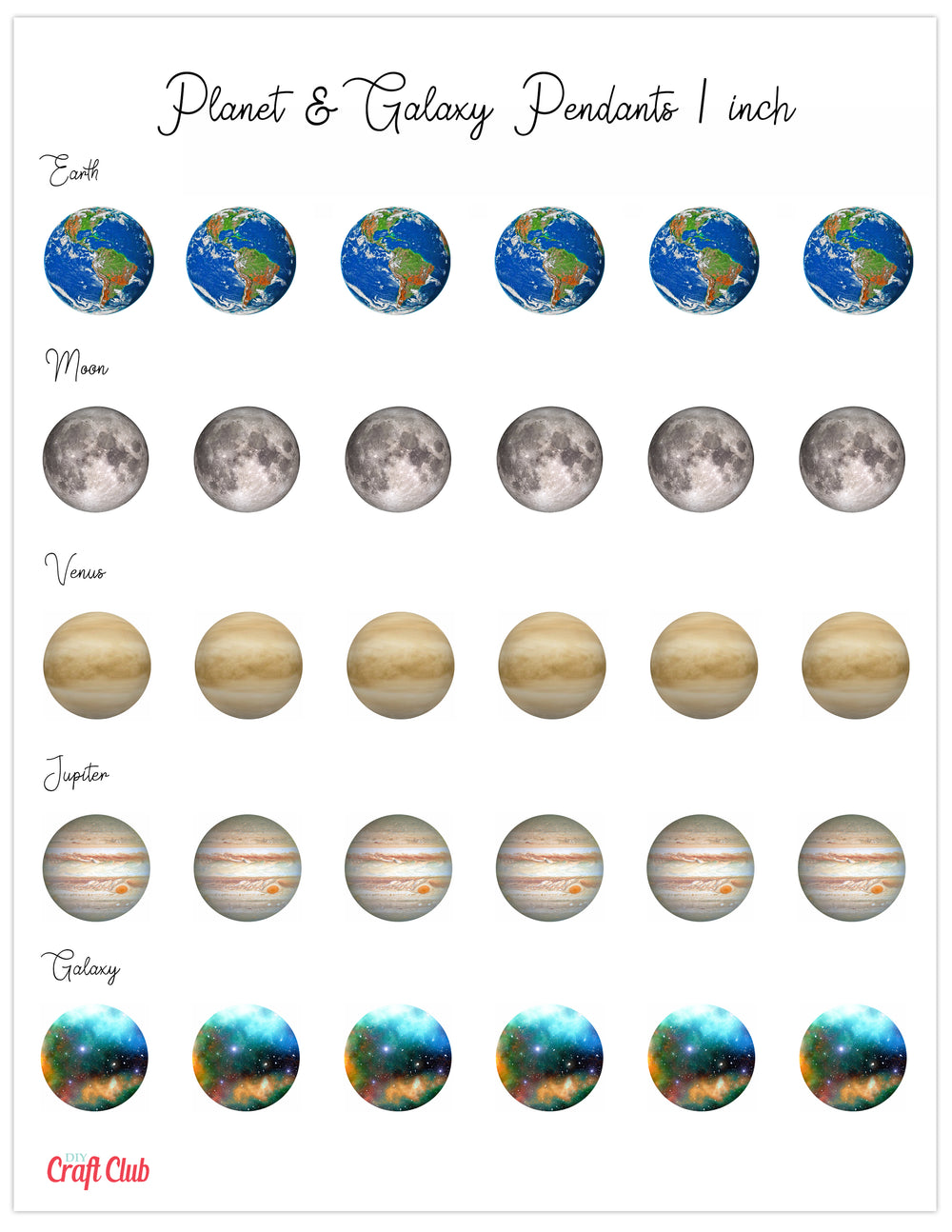 Printable Jewelry Sheet | Planets & Galaxy - DIY Craft Club